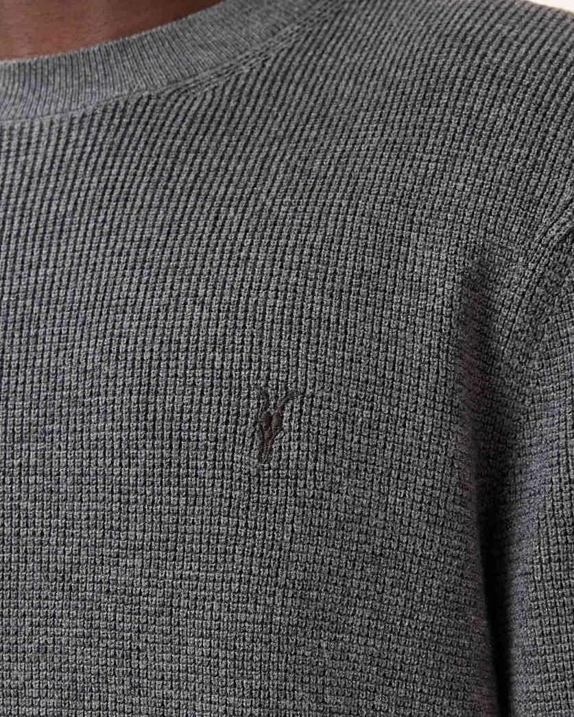 Aspen Waffle Texture Crew Neck Ramskull Jumper MONUMENT GREY | ALLSAINTS